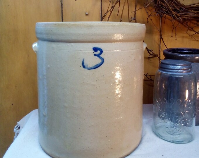 Crock/ 3 Gallon Salt Glaze Stoneware / 1800s Salt Glaze Stoneware Crock ...