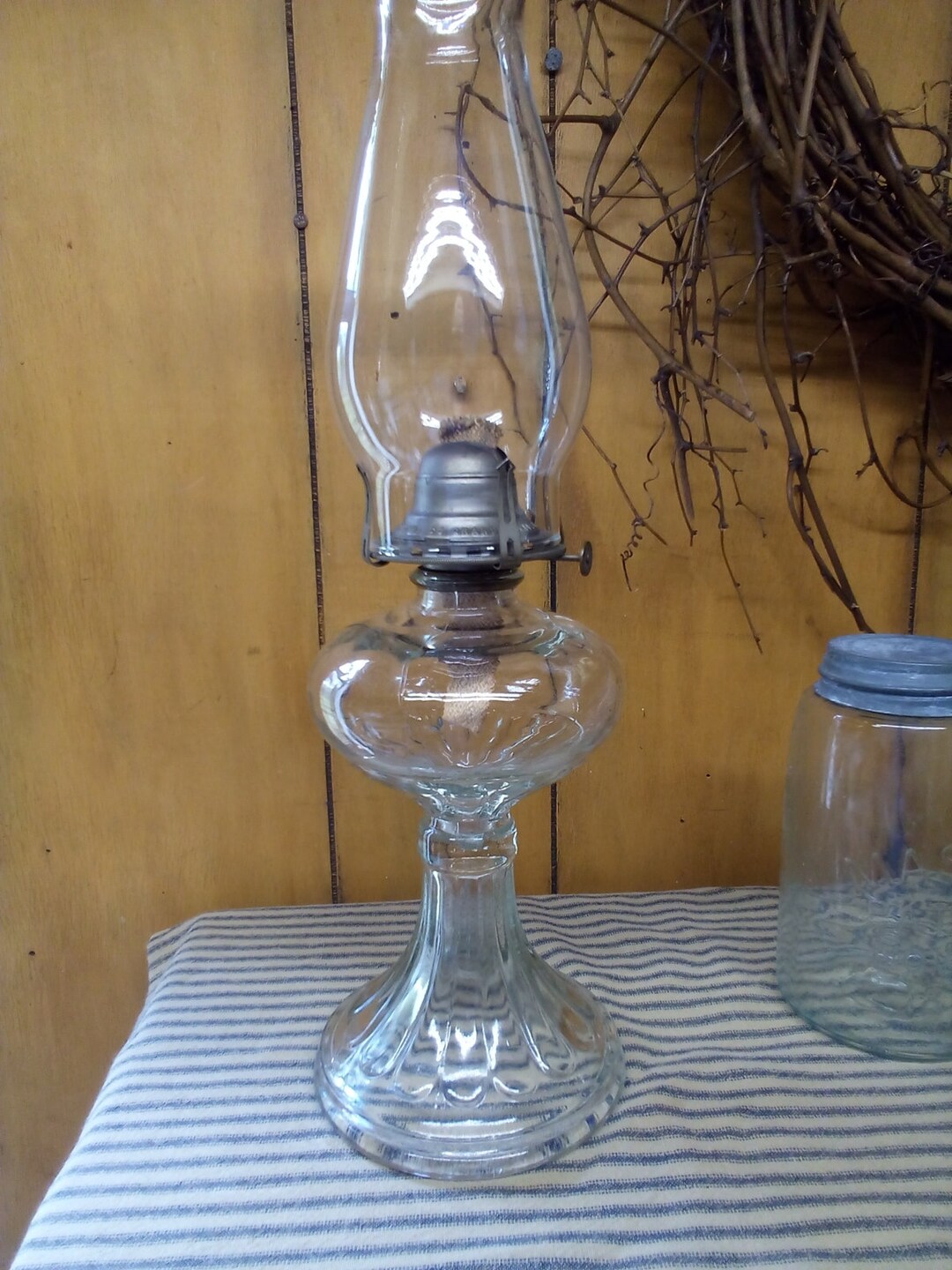 Oil Lamp / Antique-vintage Clear Glass Three Part Mold Oil Lamp ...