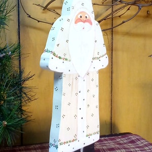 Santa / Handcrafted Hand Painted Wood Santa / Santa in A White Hooded ...