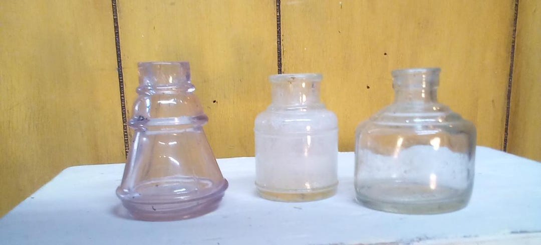 Antique Ink Bottles: Clear & Purple Glass, Set of 3 - Etsy