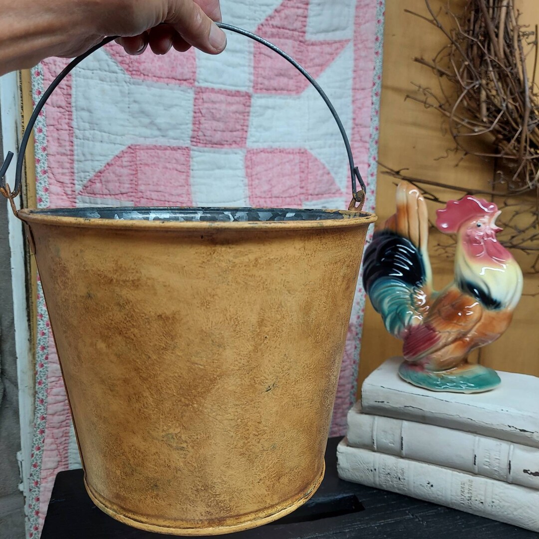 Bucket / Painted Galvanized Metal Bucket / Painted and Antique Waxed ...