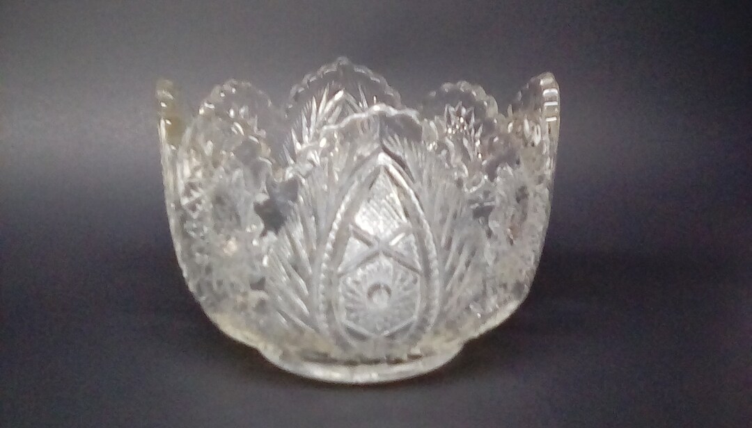 Pressed Cut Glass Bowl / Glass Bowl / Beautiful Pressed Cut Glass Bowl ...