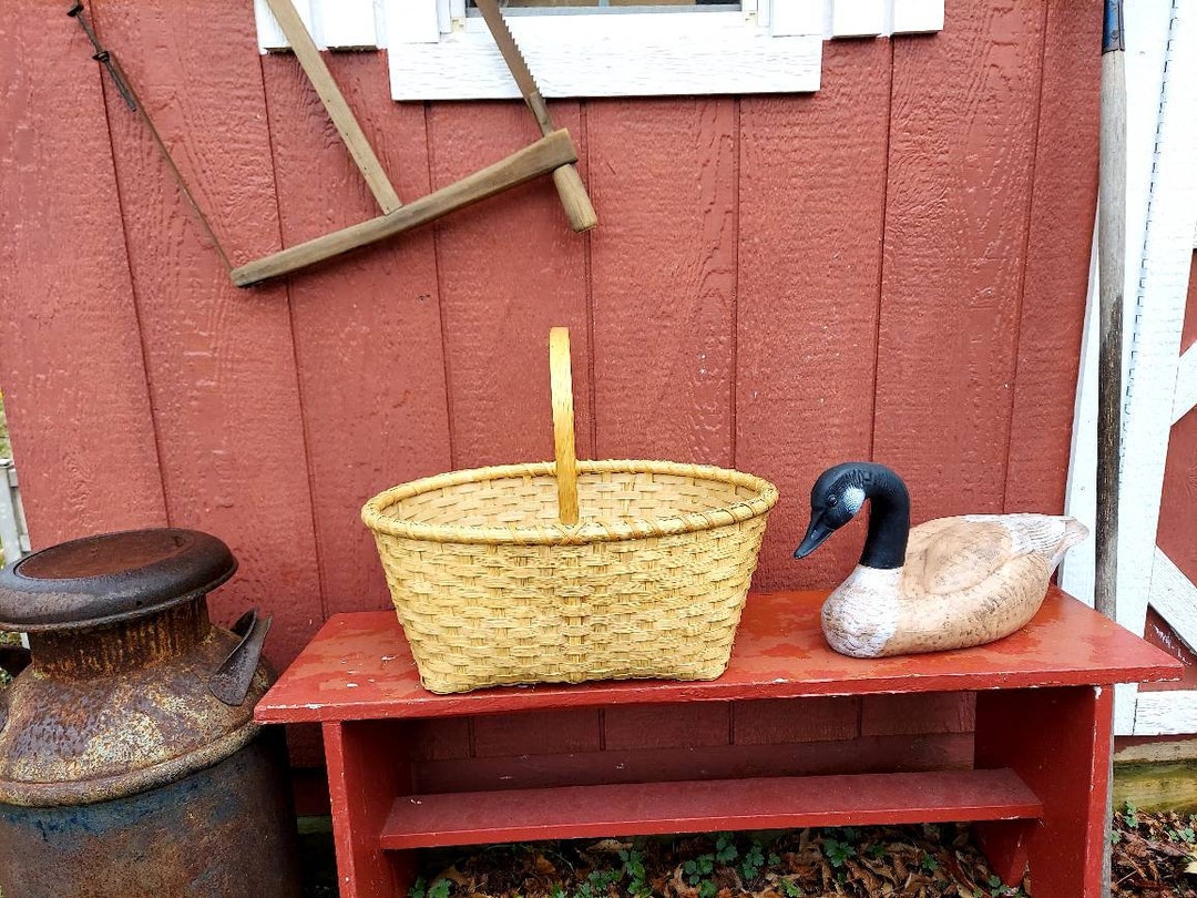 Basket / Large Vintage Handcrafted Splint Ash Basket / Hand Woven ...