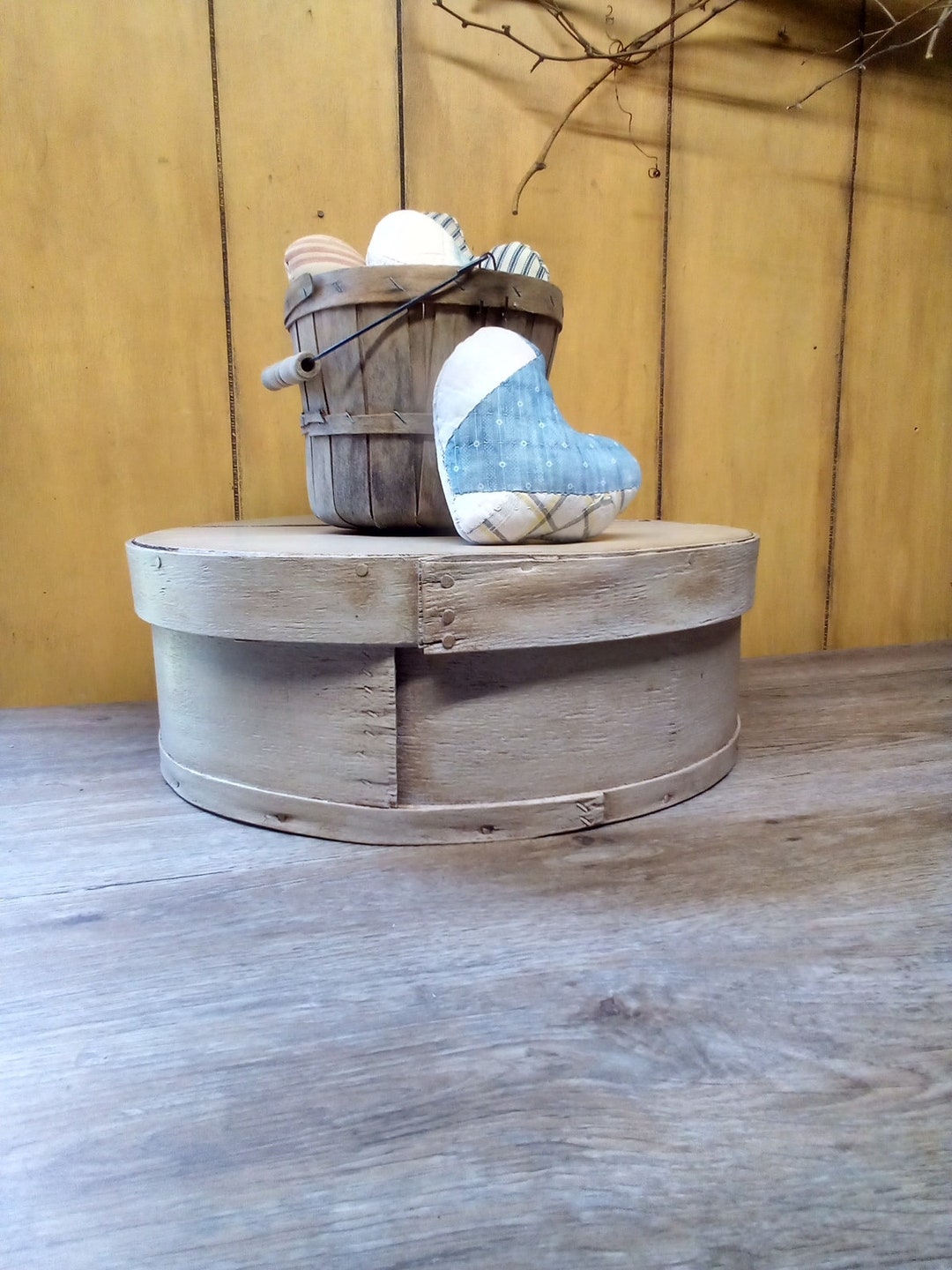 Vintage Painted Cheese Box / Large (8" X 16") Bend Wood Painted and ...