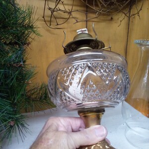 Oil Lamp / Vintage Unusual Metal and Glass Oil Lamp / Oil Lamp With ...