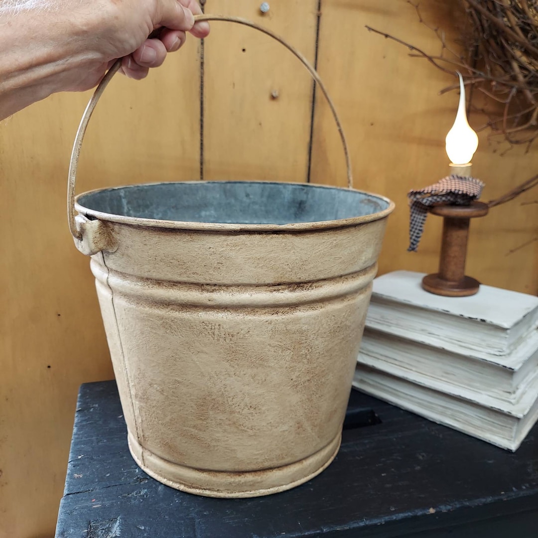 Bucket / Painted Galvanized Metal Bucket / Painted and Antique Waxed ...