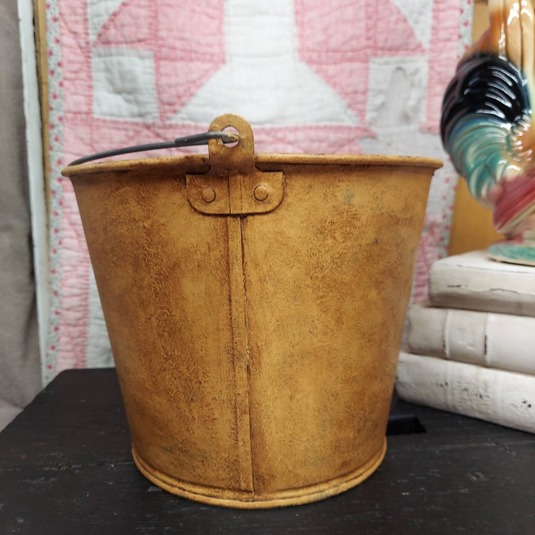 Bucket / Painted Galvanized Metal Bucket / Painted and Antique Waxed ...