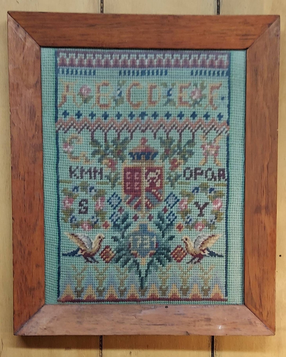 Needlepoint / Framed and Glass Covered Sampler Antique Needlepoint ...