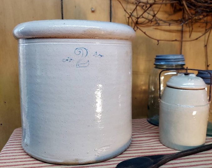 Antique 2 Gallon Crock / 2 Gallon Hawthorn Pottery Crock / Blue Number ...