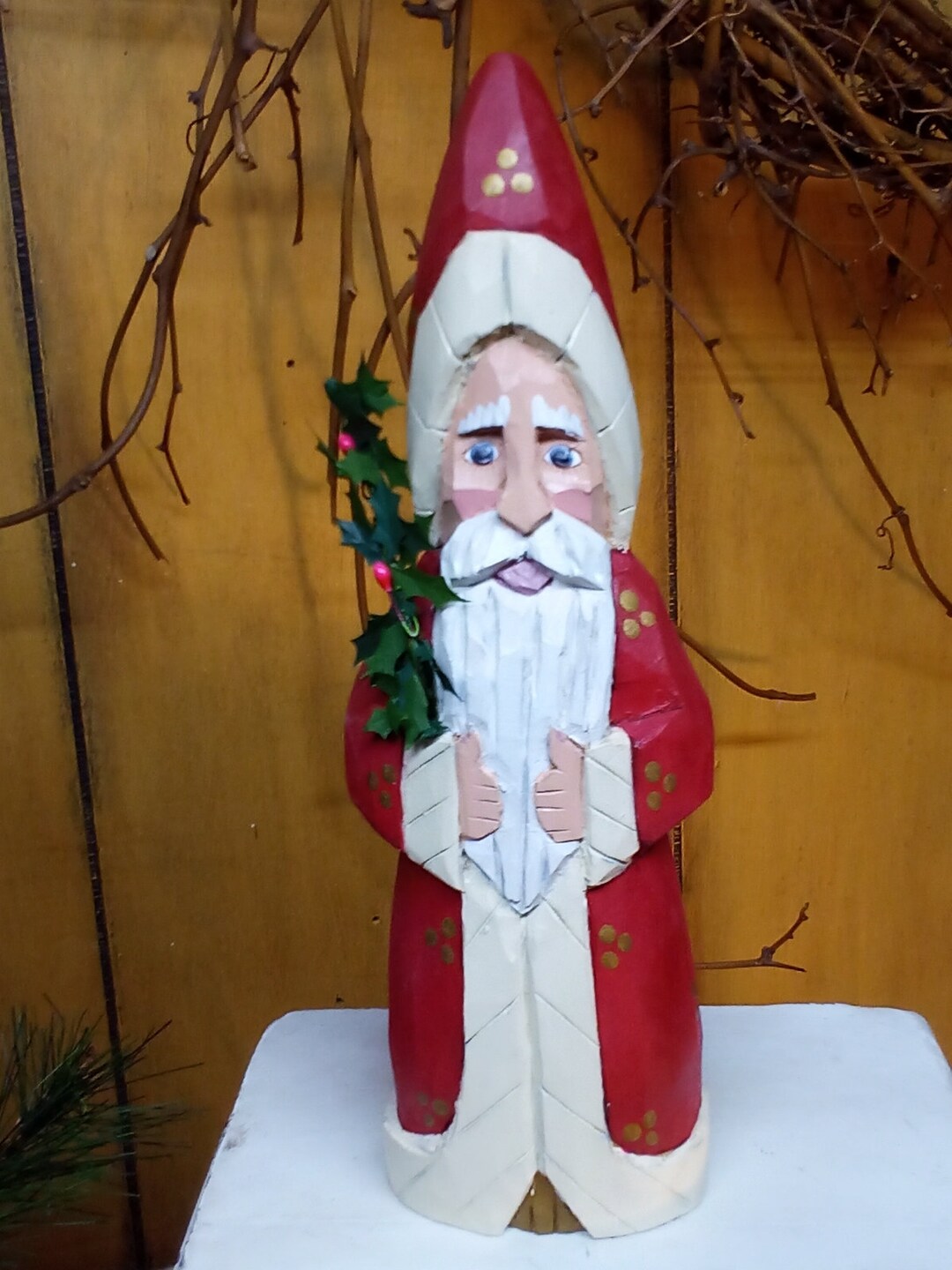 Handcarved Hand Painted Wood Santa / an Original Americana Wood Carving ...