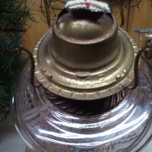 Oil Lamp / Vintage Unusual Metal and Glass Oil Lamp / Oil Lamp With ...