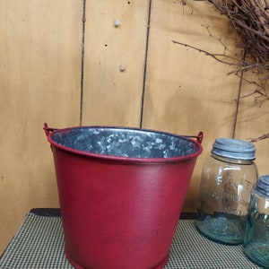 Galvanized Metal Bucket / Galvanized Red Bucket / Painted Red Vintage ...