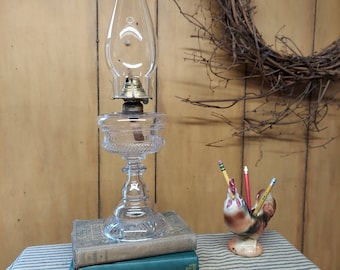 Oil Lamp / Large Antique-vintage Clear Glass Three Part Mold Oil Lamp ...