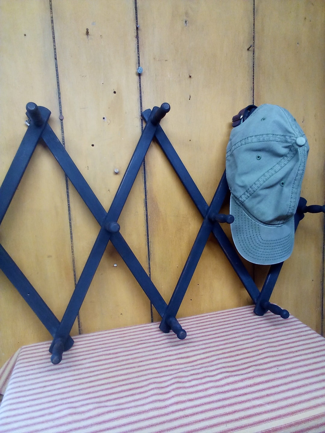 Vintage Wood Accordion Coat Rack / 10 Peg Coat Rack / 10 Peg Flat Back ...