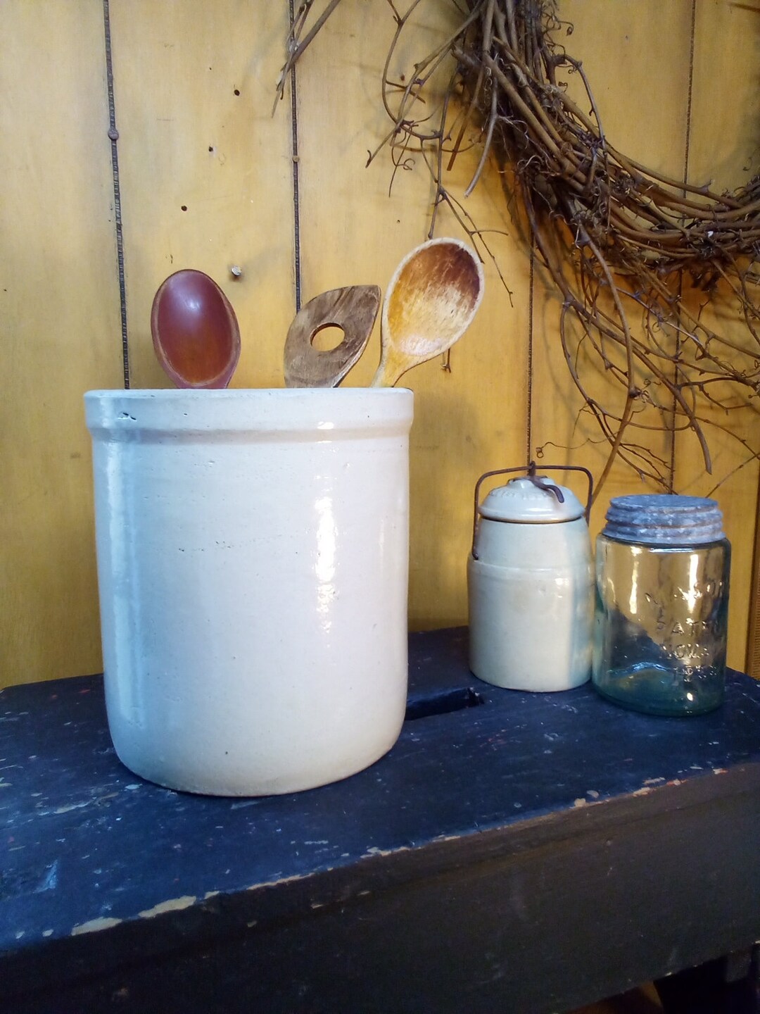 Crock / One Gallon Crock / Cream Glaze Utilitarian Stoneware Crock ...