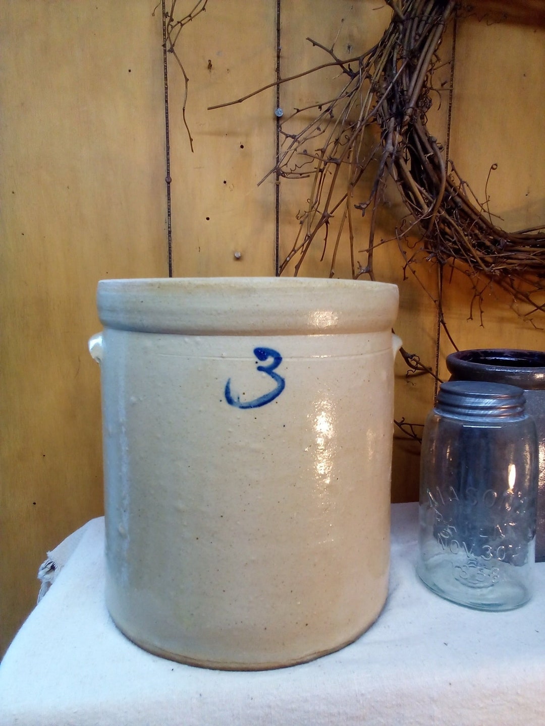 Crock/ 3 Gallon Salt Glaze Stoneware / 1800s Salt Glaze Stoneware Crock ...