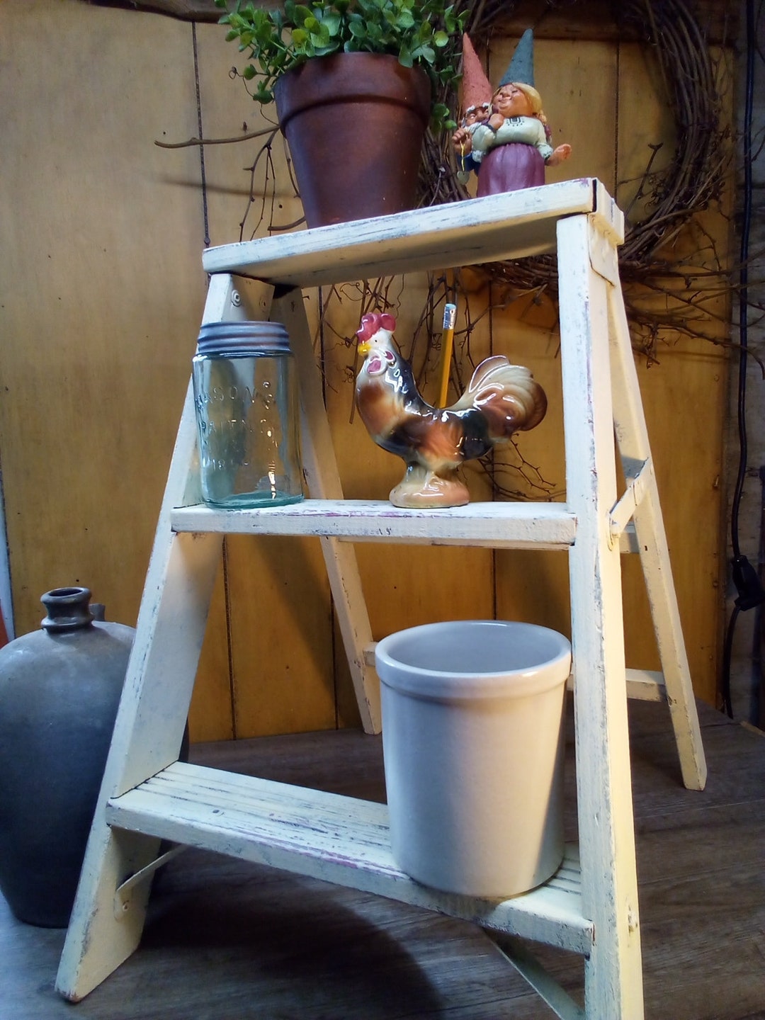 Step Ladder / Distressed Painted Vintage Farmhouse Country Cottage Chic ...