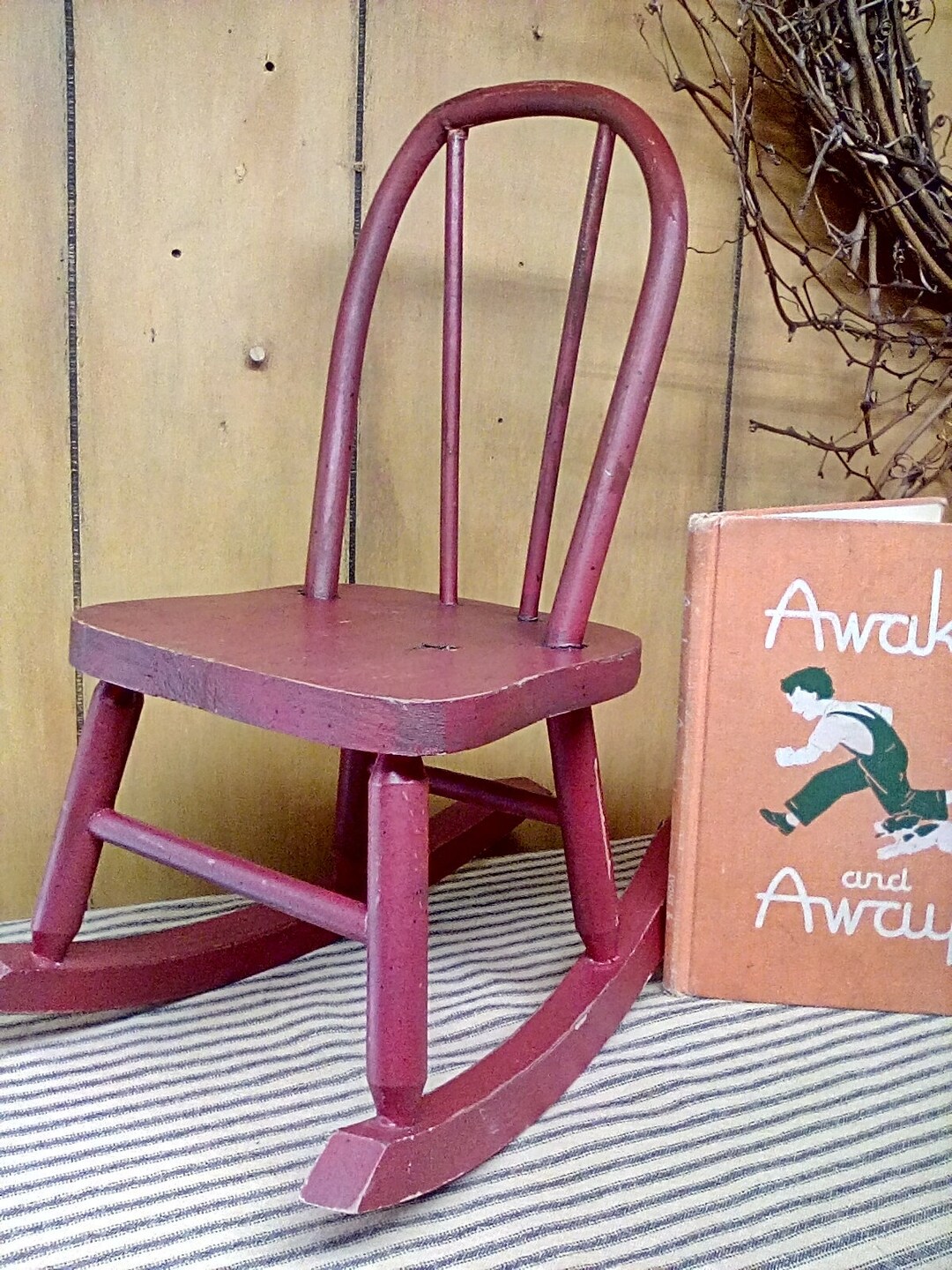Vintage Red Wood Doll Rocking Chair: Primitive Farmhouse Decor - Etsy