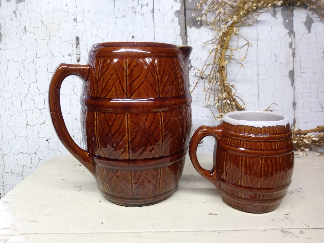 Pitcher / Pitcher and Mug / Matching Stoneware- Pottery Vintage Barrel ...