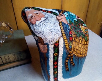 Hand Painted Wooden Santa / Signed by Artist Hand Painted Santa / Santa ...