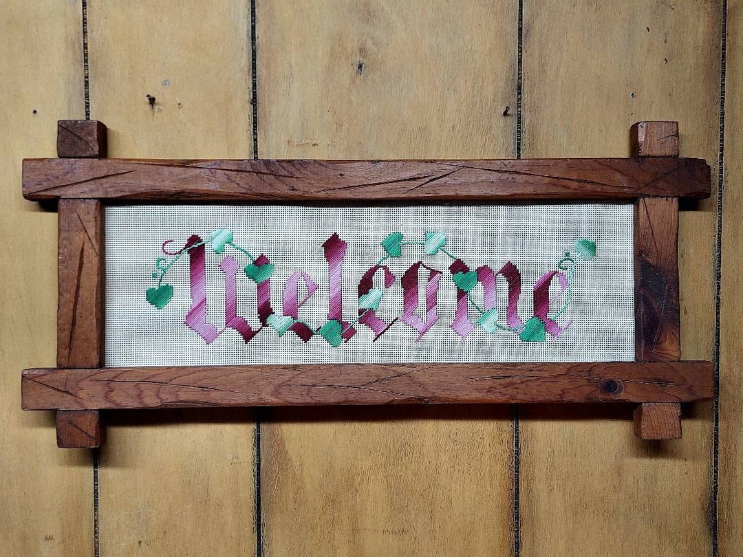 Vintage Embroidered Welcome Sign: Handcrafted Wood Frame Wall Decor - Etsy