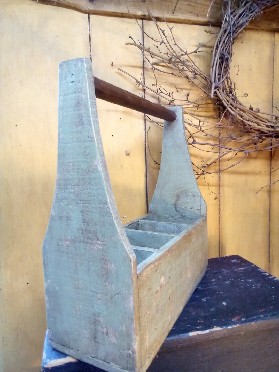 Caddy /primitive Tool Caddy Organizer Green Over White Wood Carryall ...