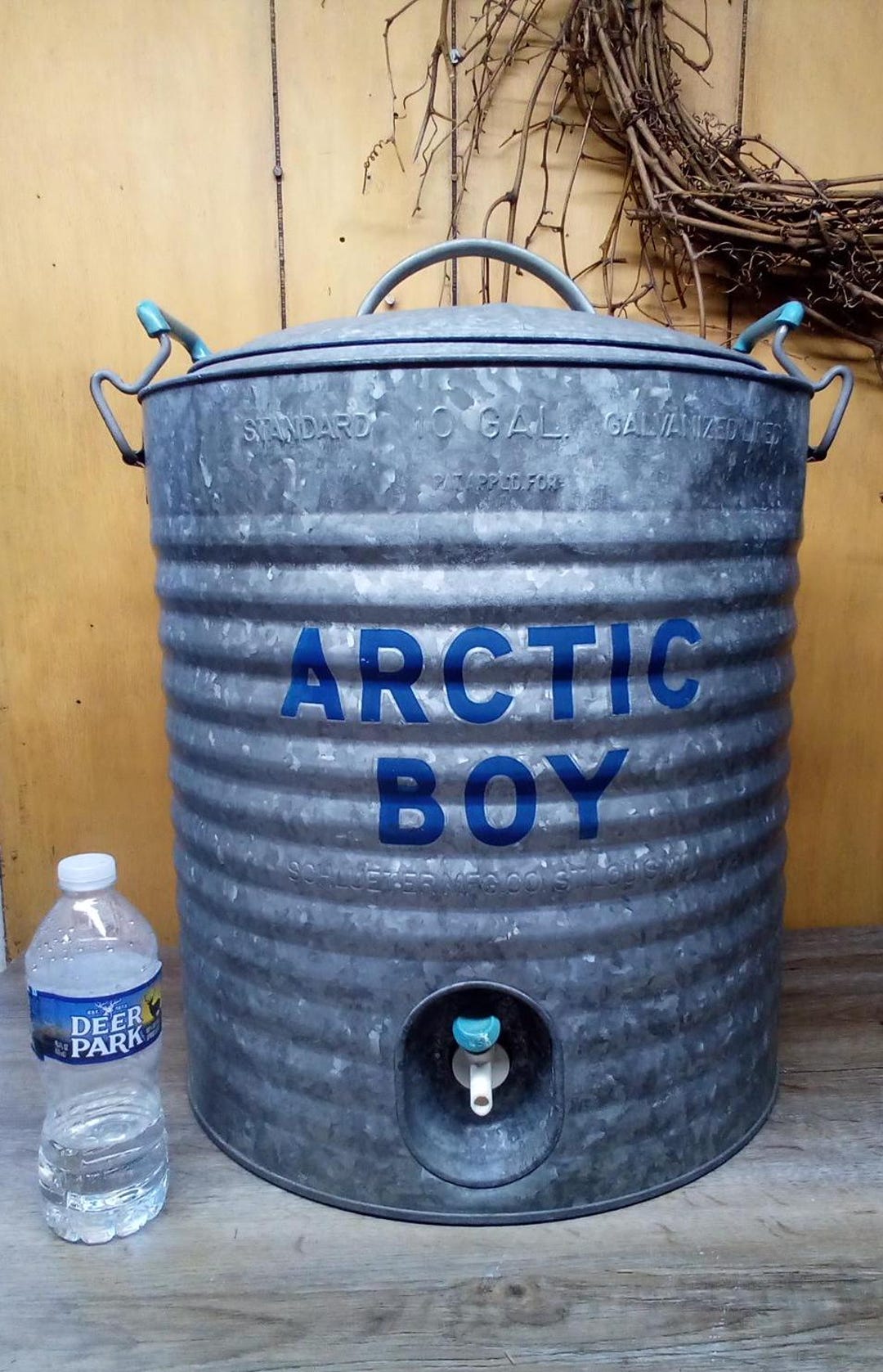 Vintage 10 Gallon Galvanized Cooler With Push Spout / Galvanized Cooler ...