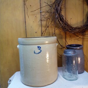 Crock/ 3 Gallon Salt Glaze Stoneware / 1800s Salt Glaze Stoneware Crock ...