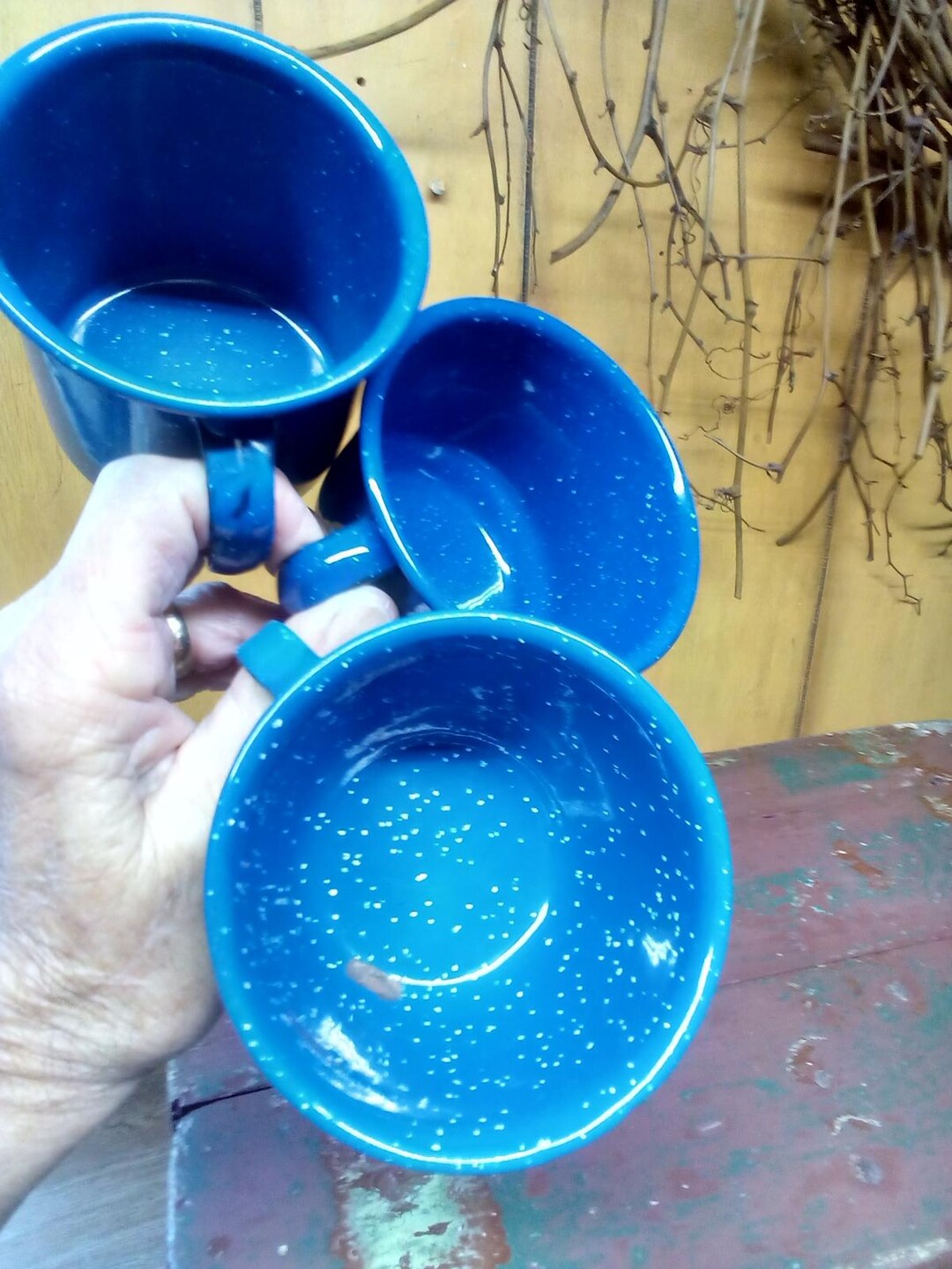Blue Splatter Enamelware Tin Cups: Farmhouse Camping Mugs - Etsy