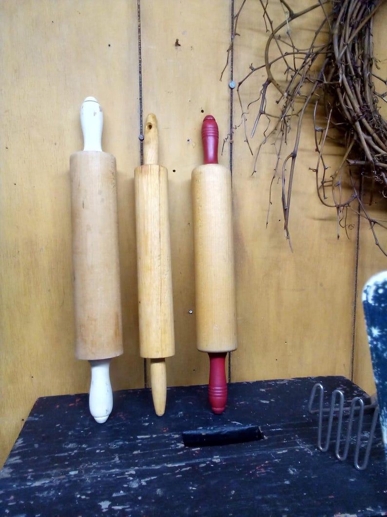 Antique Rolling Pins: Red & White Handles, Natural Patina - Set of 3 - Etsy