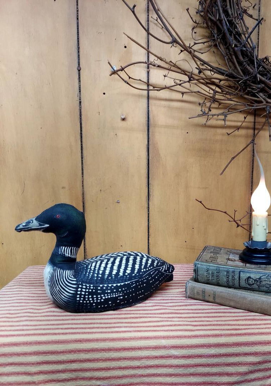 Decoy / Vintage Handcrafted Printed Fabric Loon Decoy / 9.5" Long 6 ...