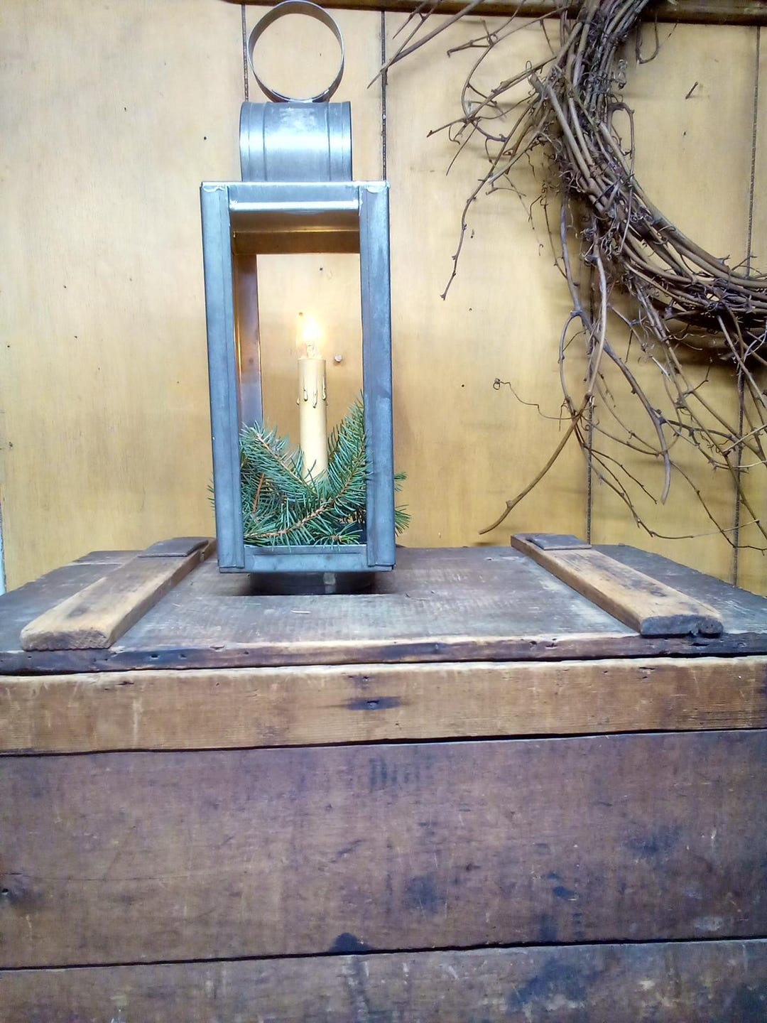 Lantern / Handcrafted Tin Electric Lantern / Tabletop or Hanging One ...