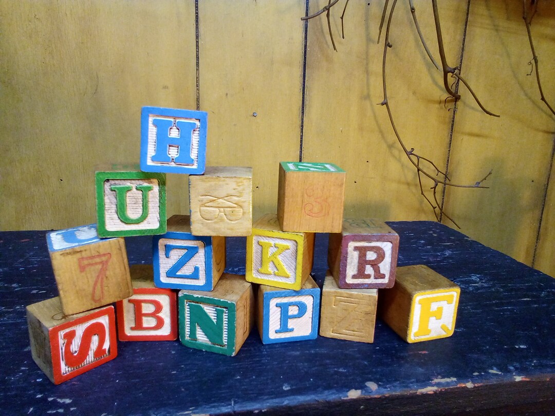 Blocks / Antique Wood Blocks / Child's ACB Wood Blocks / 14 Painted ...