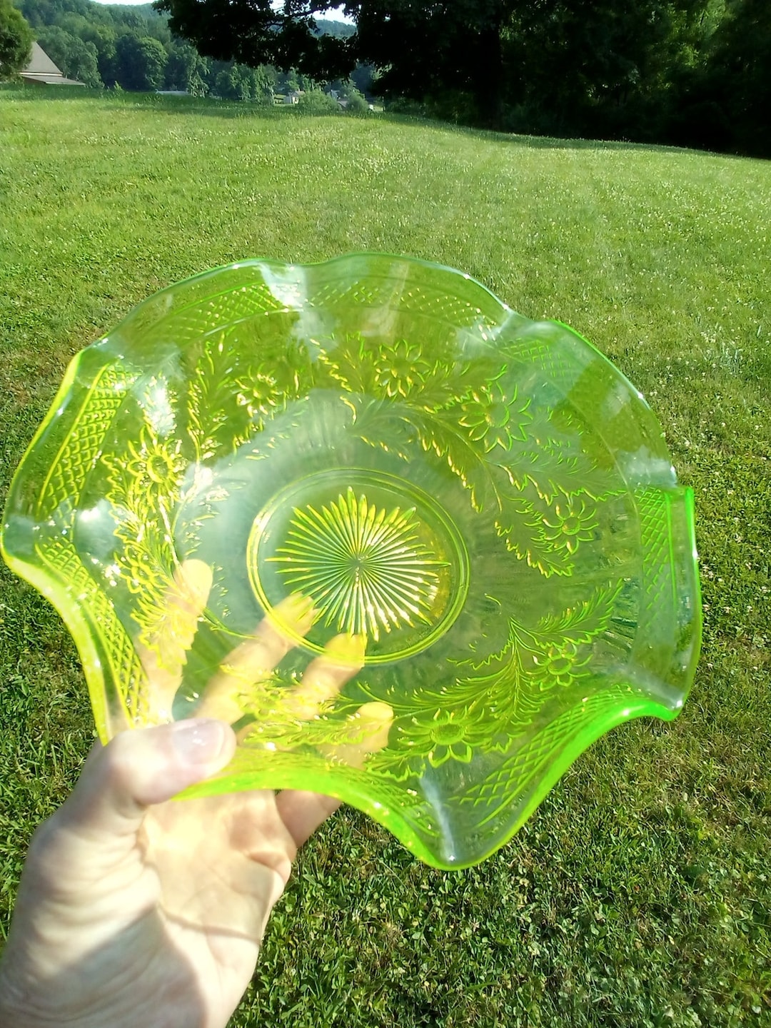 Vaseline Glass /vintage Vaseline Glass Bowl by Mosser Glass / Small ...