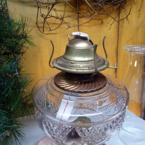 Oil Lamp / Vintage Unusual Metal and Glass Oil Lamp / Oil Lamp With ...