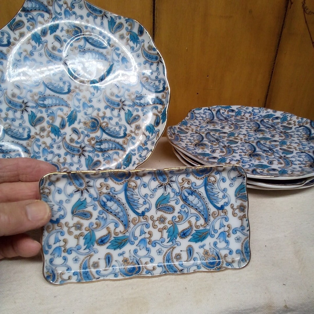Chintz Plates / Four Blue Paisley Plates and One Matching Tray by Left ...