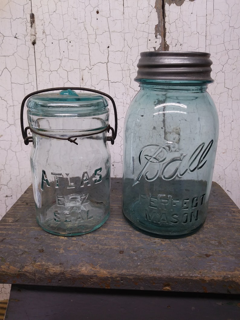 One Atlas Wire Seal Pint and One Ball Quart With A Zinc Lid / | Etsy