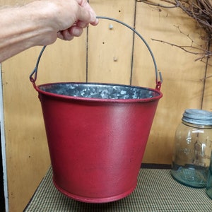 Galvanized Metal Bucket / Galvanized Red Bucket / Painted Red Vintage ...