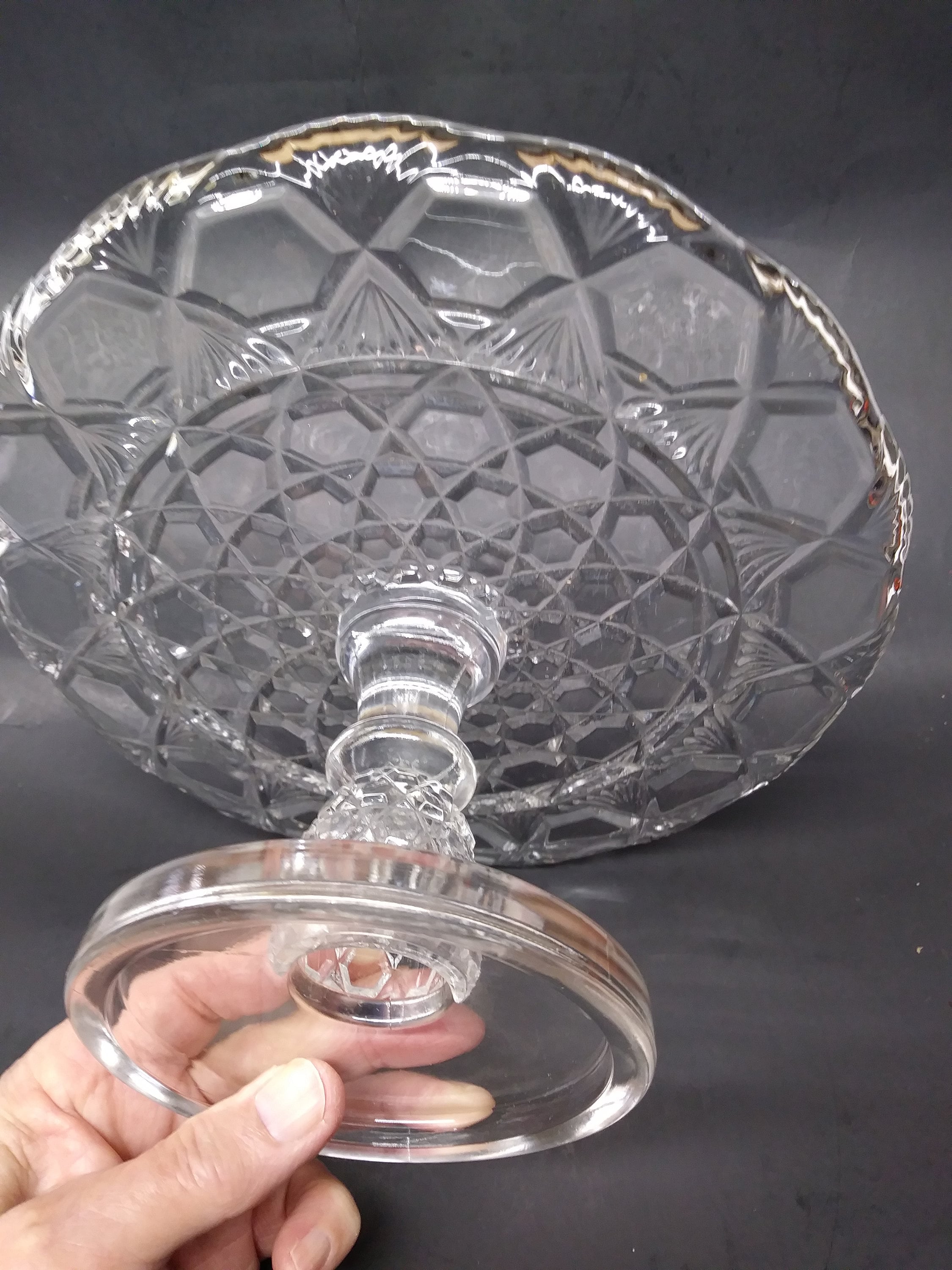 Vintage Glass Cake Stand / Clear Pressed Glass Cake Stand / | Etsy