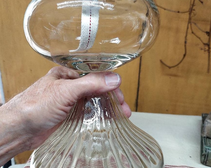 Oil Lamp / Large Antique-vintage Clear Glass Three Part Mold Oil Lamp ...
