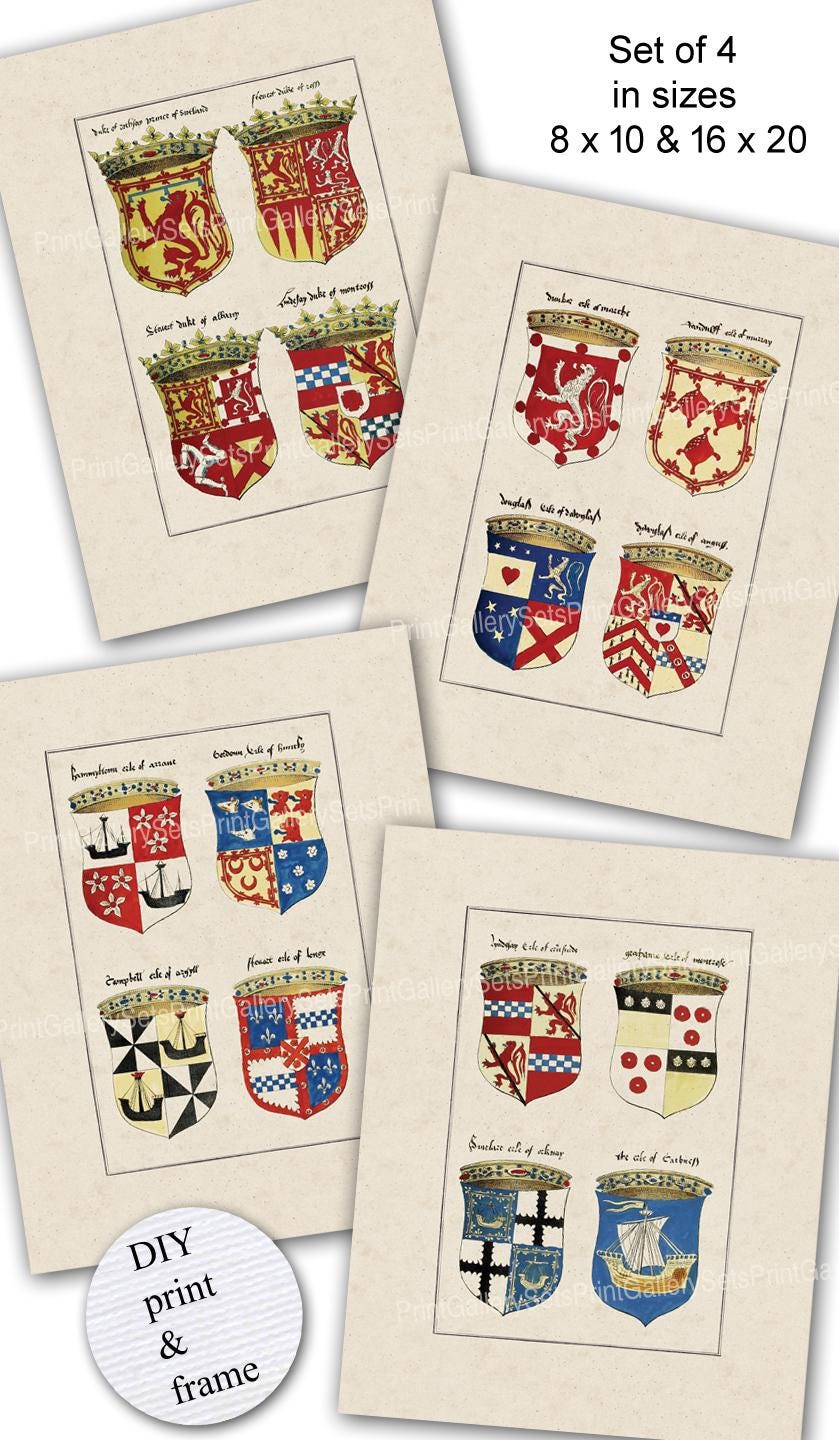 Heraldry Coat of Arms Print Download Medieval Armorial Shields European ...