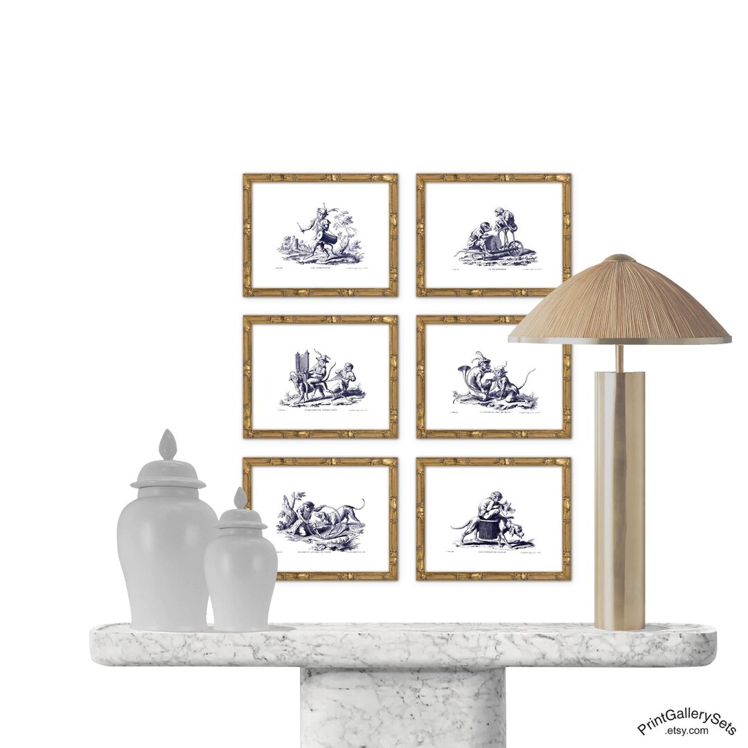 Singerie Chinois French Chinoiserie Engravings Blue and White Rococo ...
