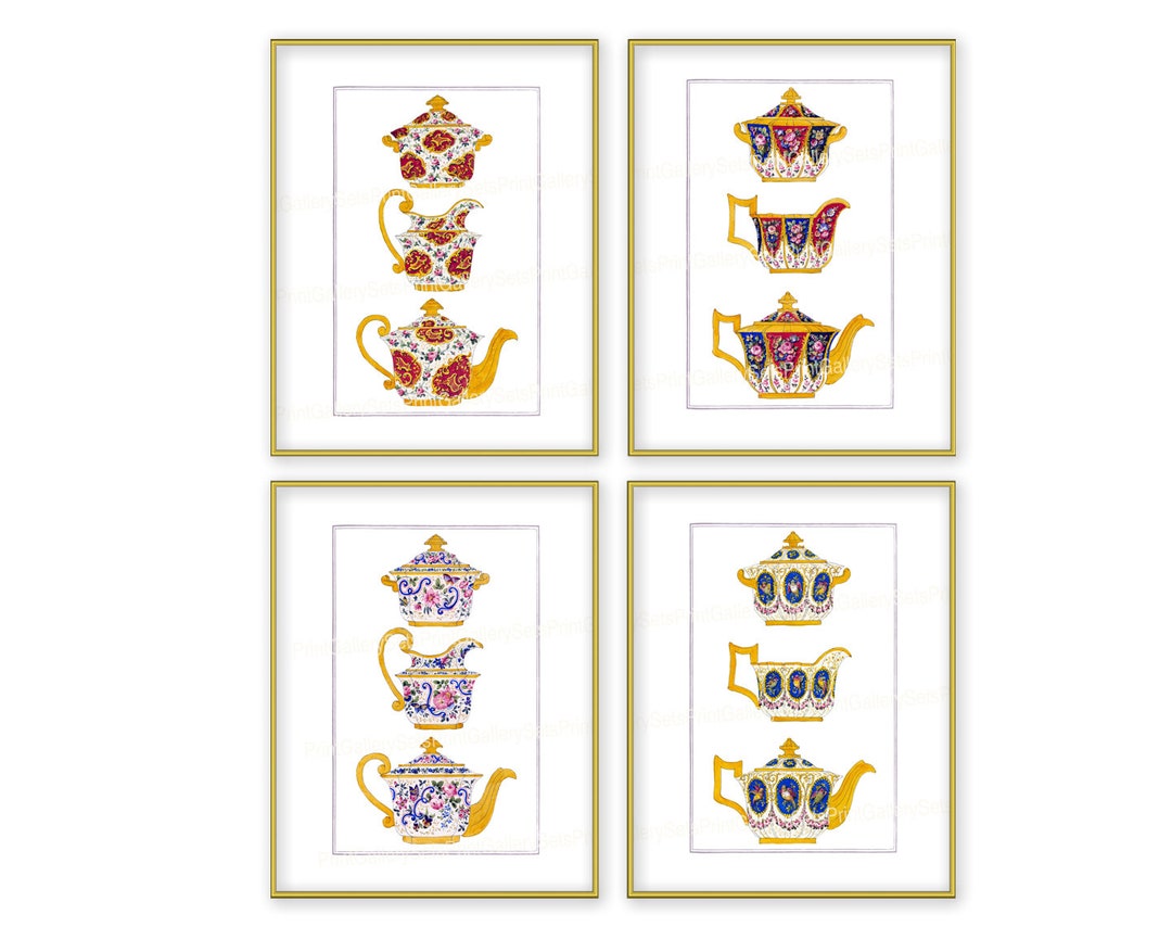 Tea Set Prints Teapot Sugar Bowl Milk Jug Tea Pot Teaset Floral ...