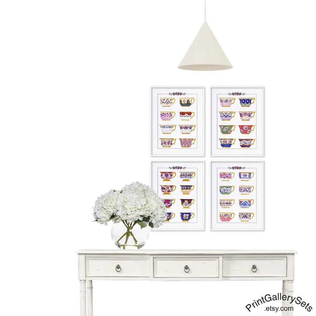 Tea Cup Print Set Digital Download Teacup Party Kitchen Decor Old ...
