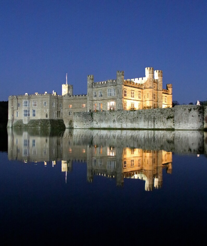 Historic Castle Reflection Water Moat Night Mounted Photo Print ...