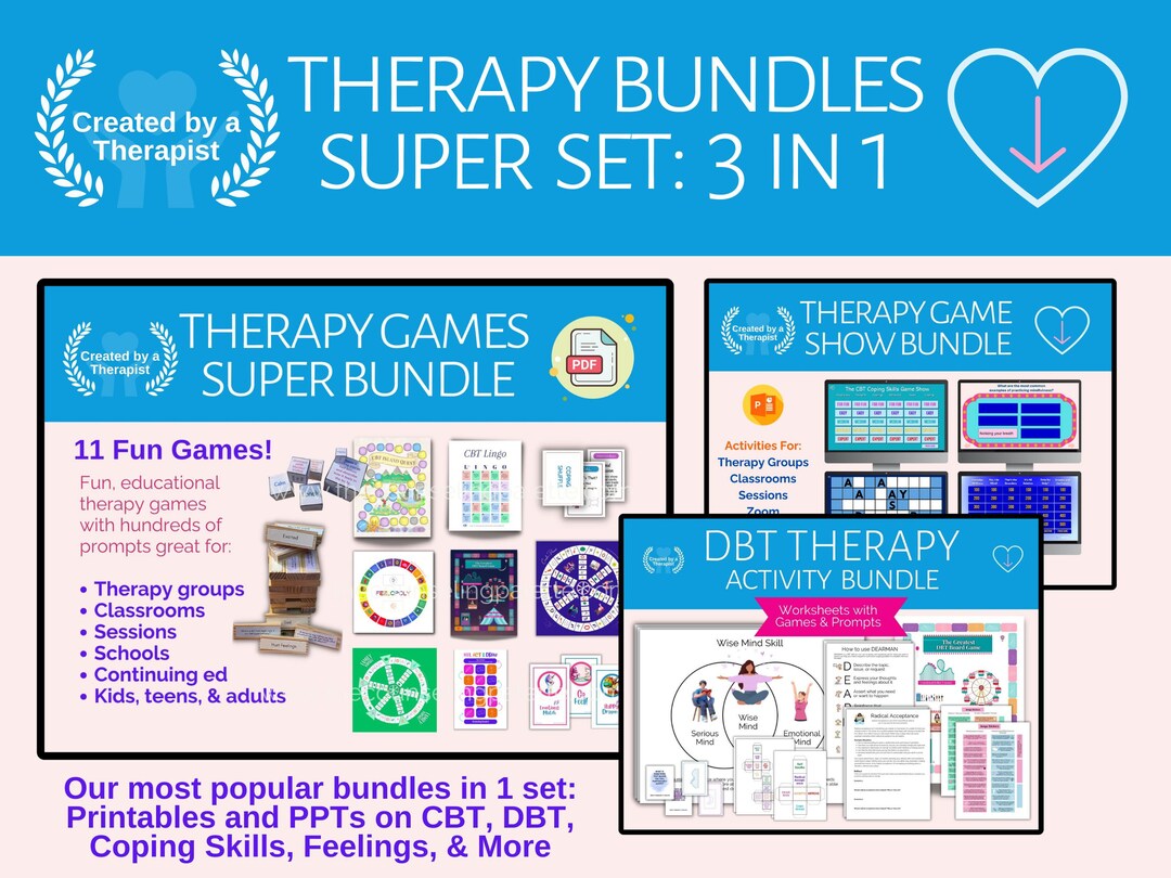 Therapy Game Bundle | Group Therapy Activities | CBT | DBT | SEL ...