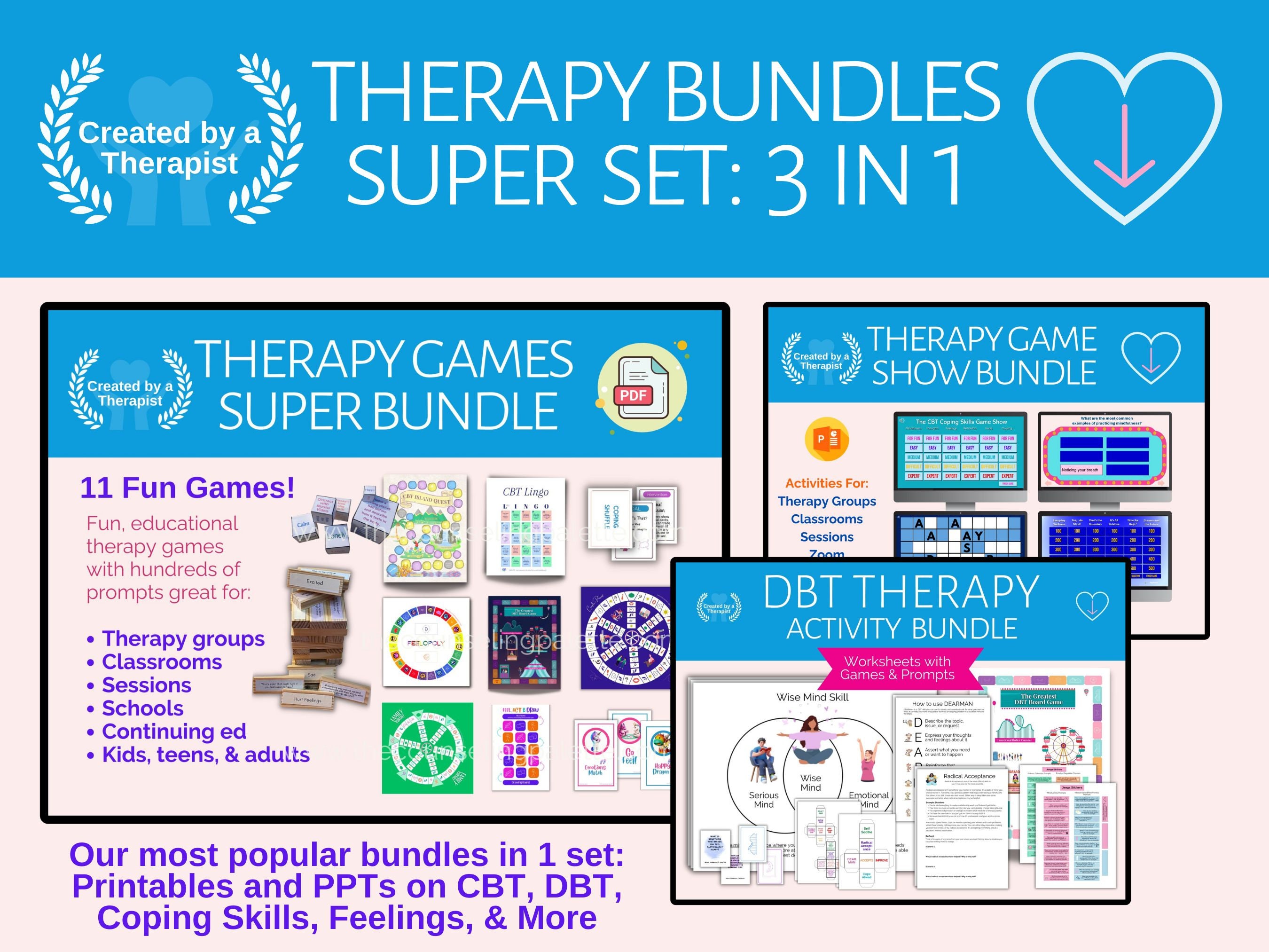 Therapy Game Bundle | Group Therapy Activities | CBT | DBT | SEL ...
