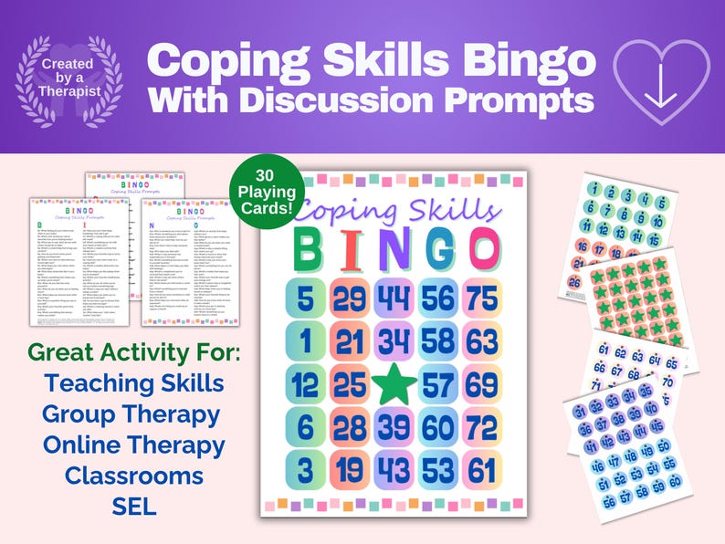 Coping Skills Bingo Therapy Game: SEL Discussion Prompts (PDF Download ...