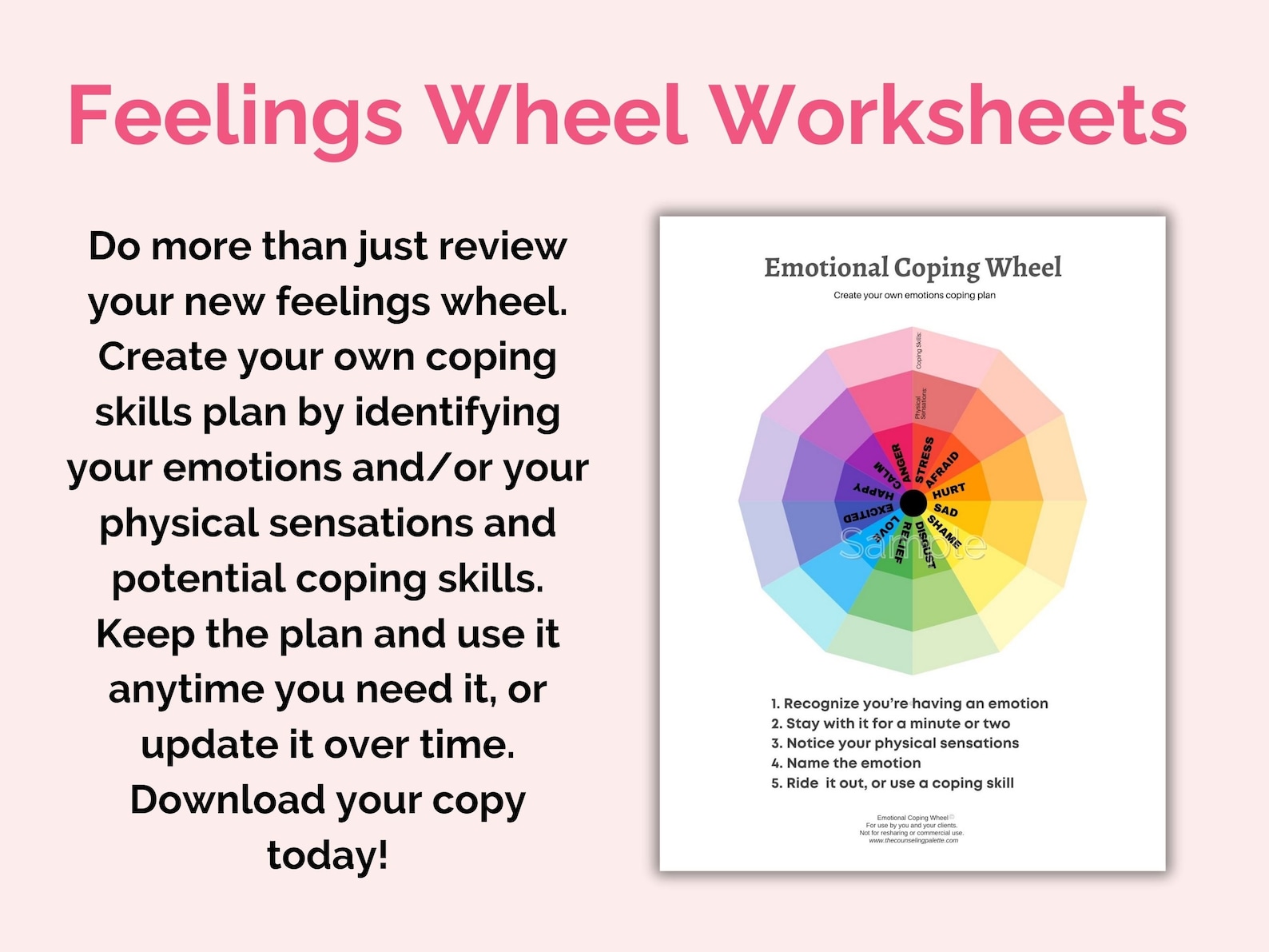 Emotions Wheel Poster: Coping Skills, Feelings Chart (PDF) - Etsy