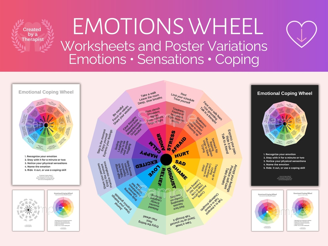 Emotions Wheel | Feelings Wheel Poster | Printable | DBT | CBT | Coping ...